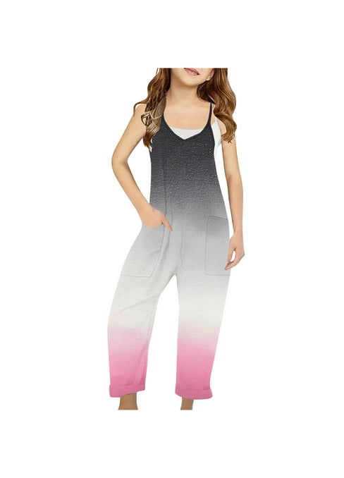2DXuixsh Girls' Jumpsuit Relax Fit Romper Sleeveless Jumpsuit V Neck ...