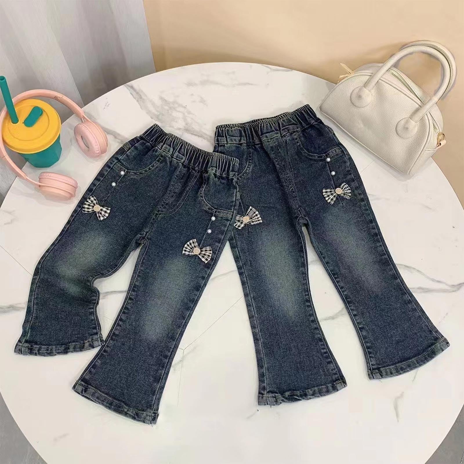 Wancir Girls Jeans Pants Wide Leg Denim Pant Ripped High Waist Elastic ...