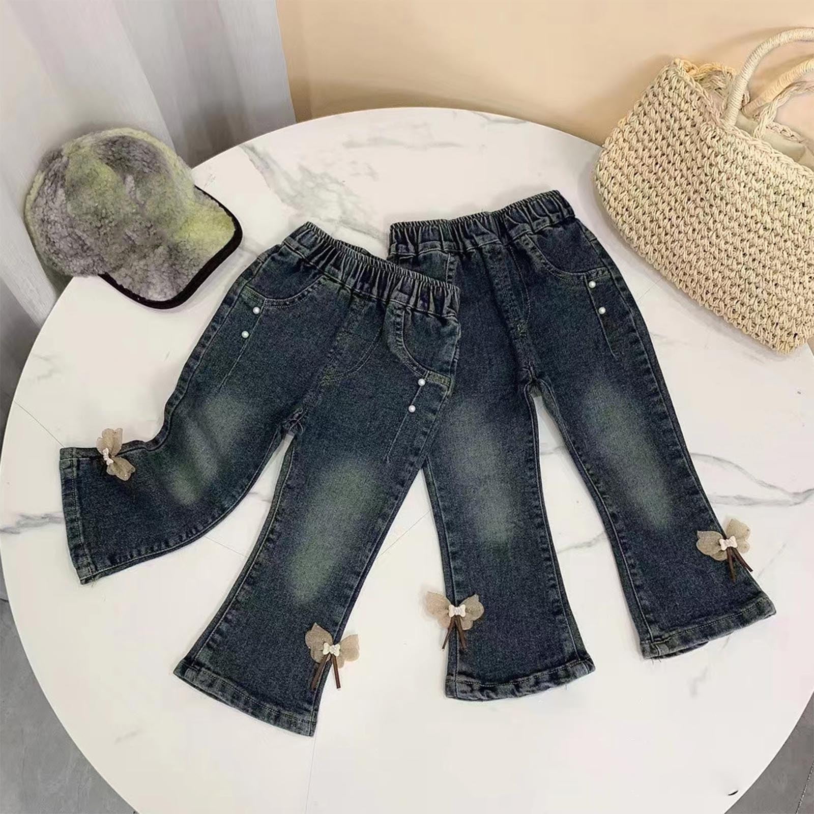 Wancir Girls Jeans Pants Wide Leg Denim Pant Ripped High Waist Elastic ...