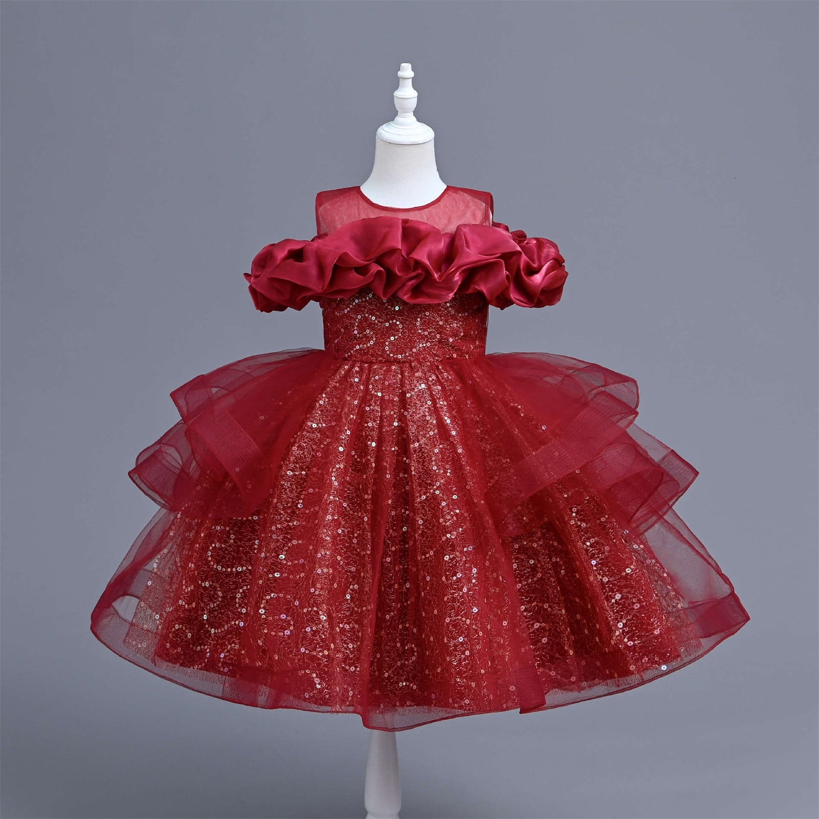 Wancir Girls Princess Tulle Lace Flower Pageant Dress Puffy Floor ...