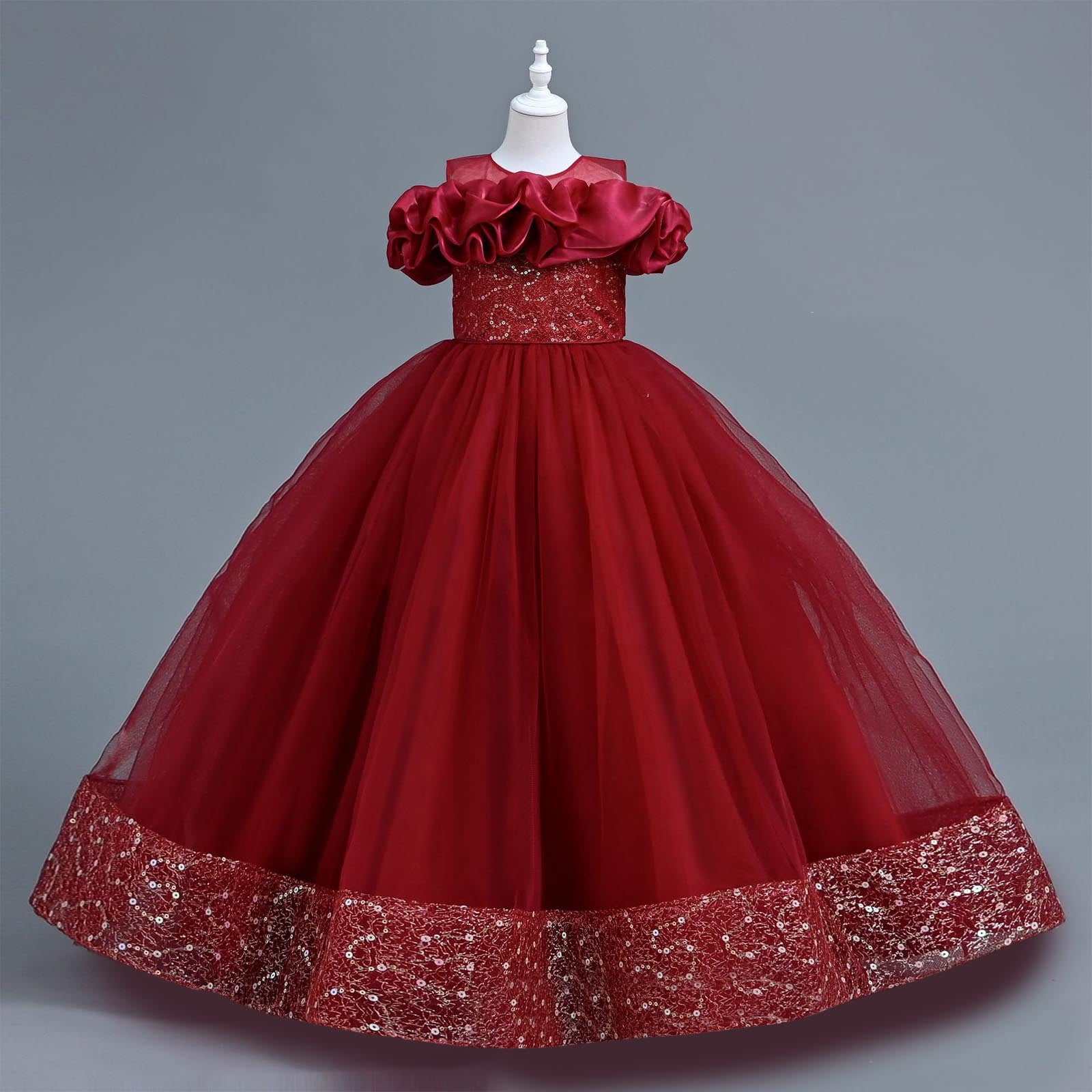 Wancir Girls Princess Tulle Lace Flower Pageant Dress Puffy Floor ...