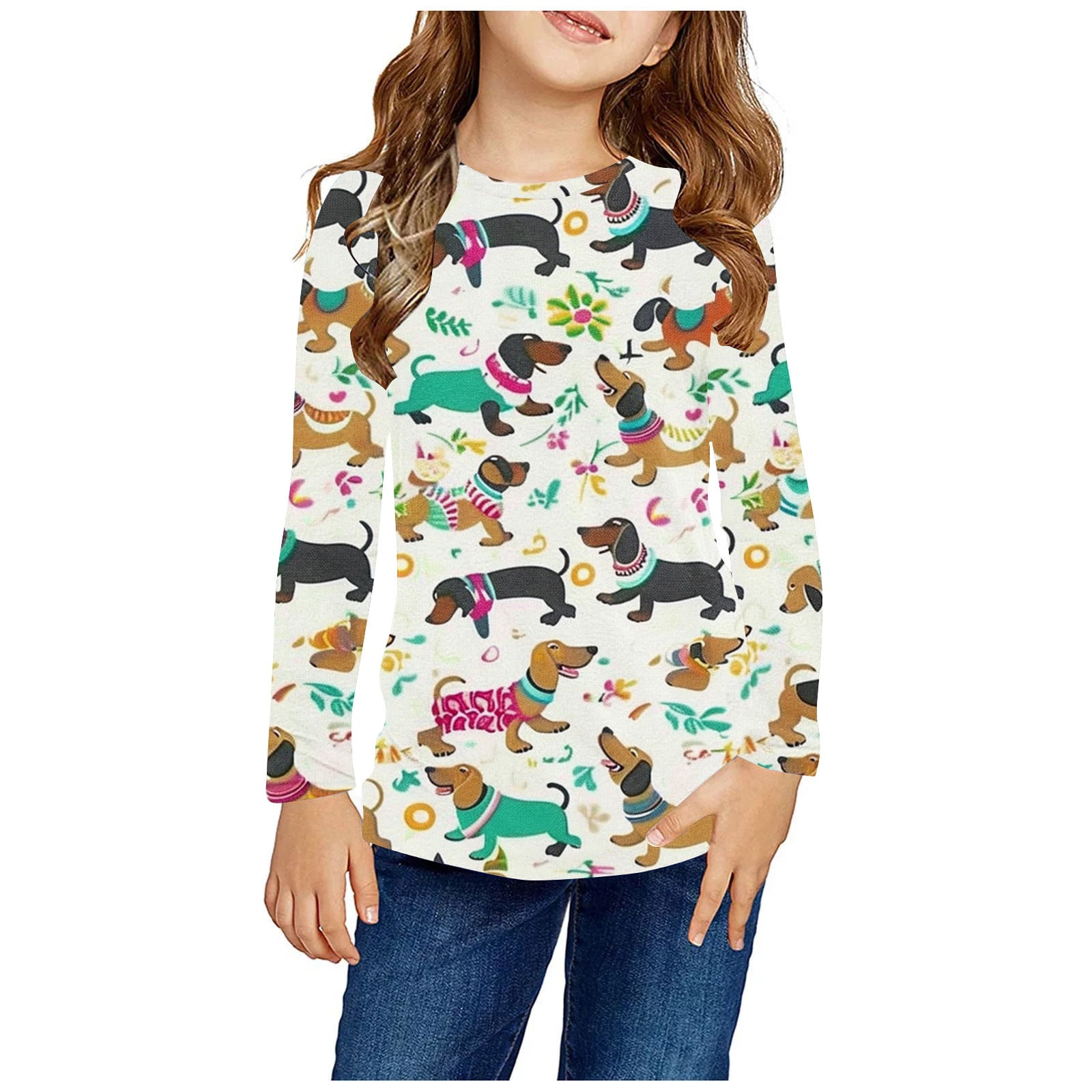 Wancir Girls Puff Long Sleeve Shirts Round Neck Tunic Tops Casual ...