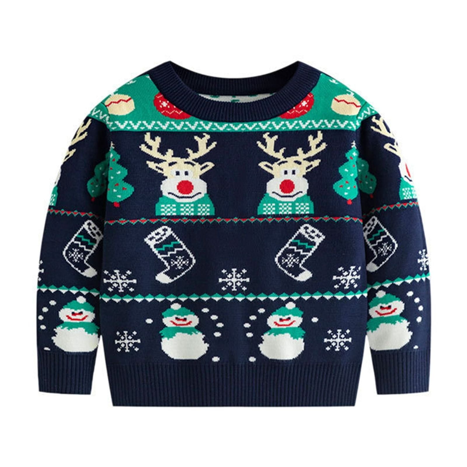 Wancir Girls Ugly Christmas Sweater Knit Pullover Xmas Reindeer Long ...