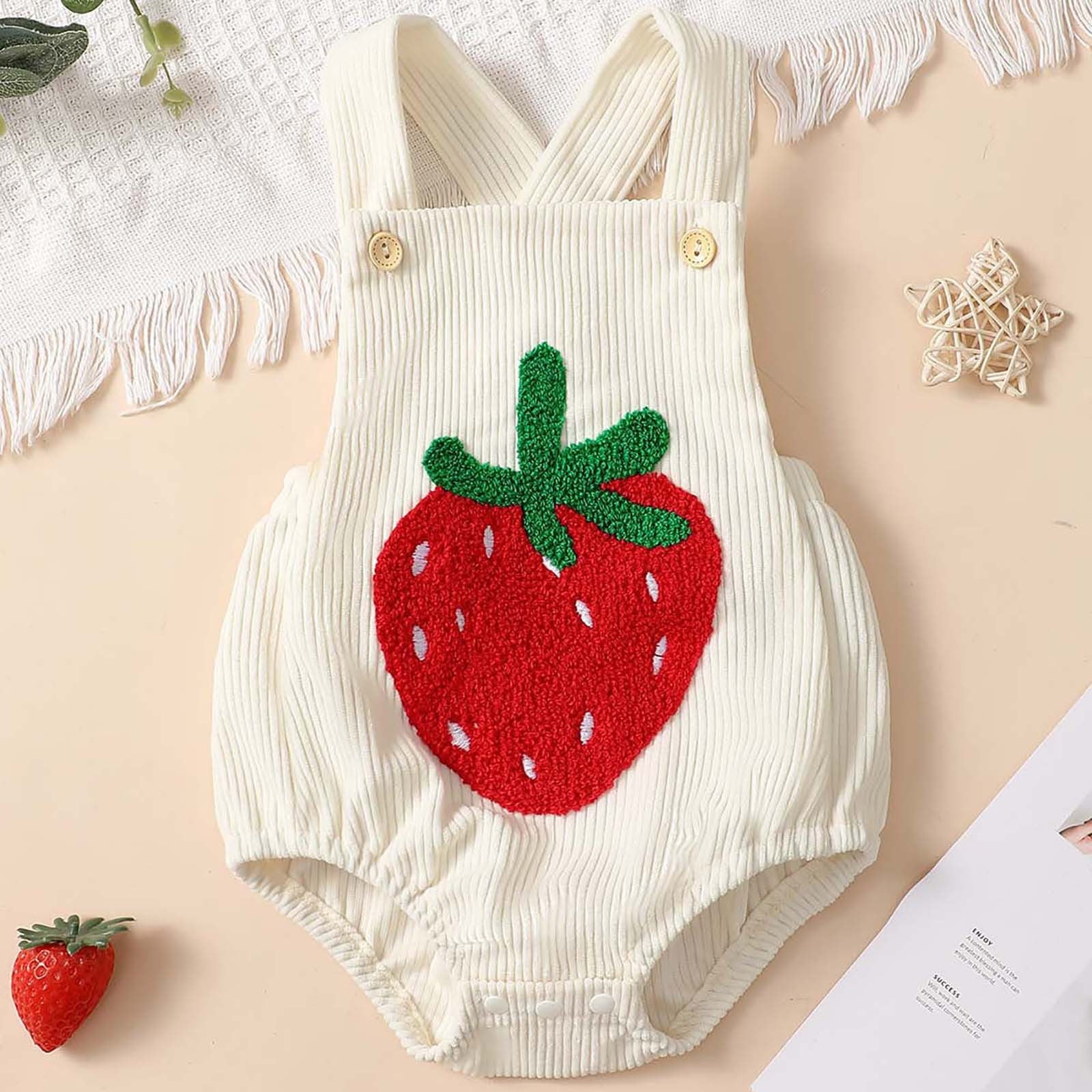 Wancir Infant Girls Cute Towel Embroidered Strawberry Corduroy Sling ...