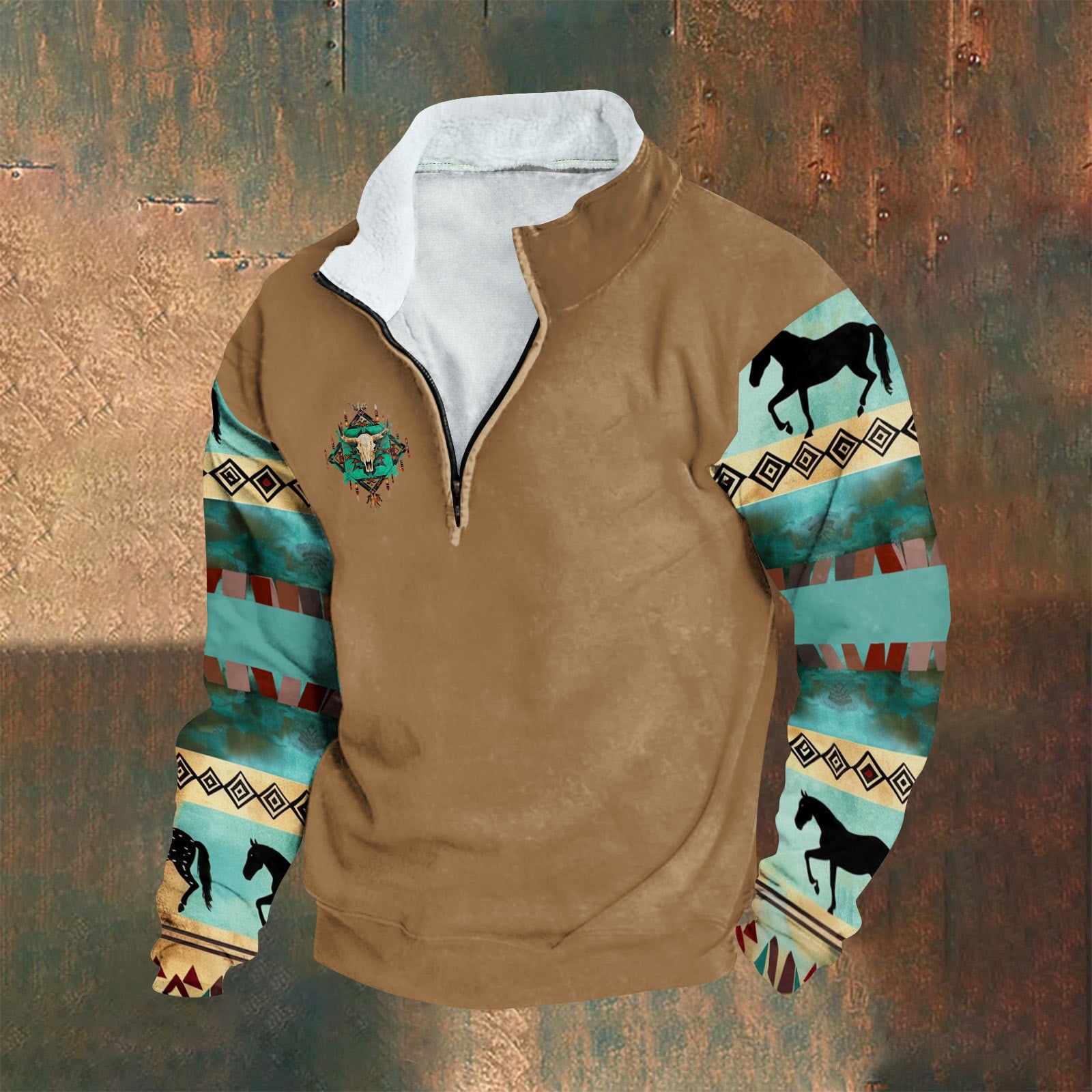 Wancir Men Fashion Aztec Cowboy Hoodies Retro Ethnic Printed Pullovers ...