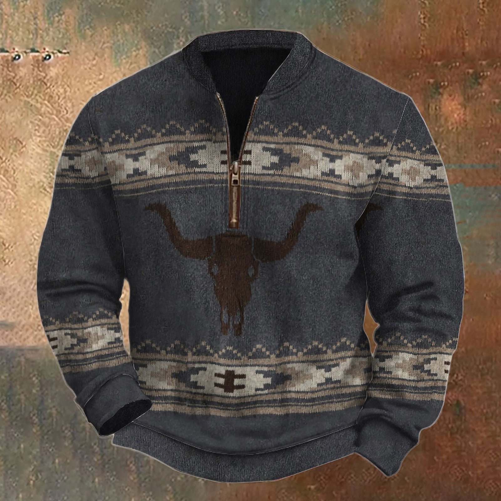 Wancir Mens 1/4 Zipper Fleece Sherpa Pullover Sweatshirt Ethnic Aztec ...
