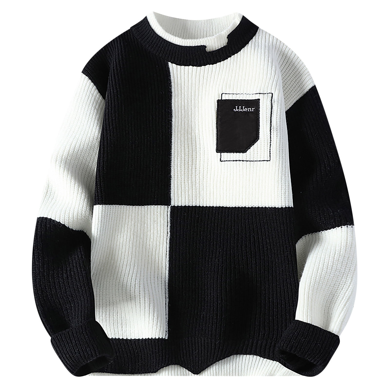 Wancir Mens Casual Pullover Sweater Winter Color Block Ribbed Knitted ...