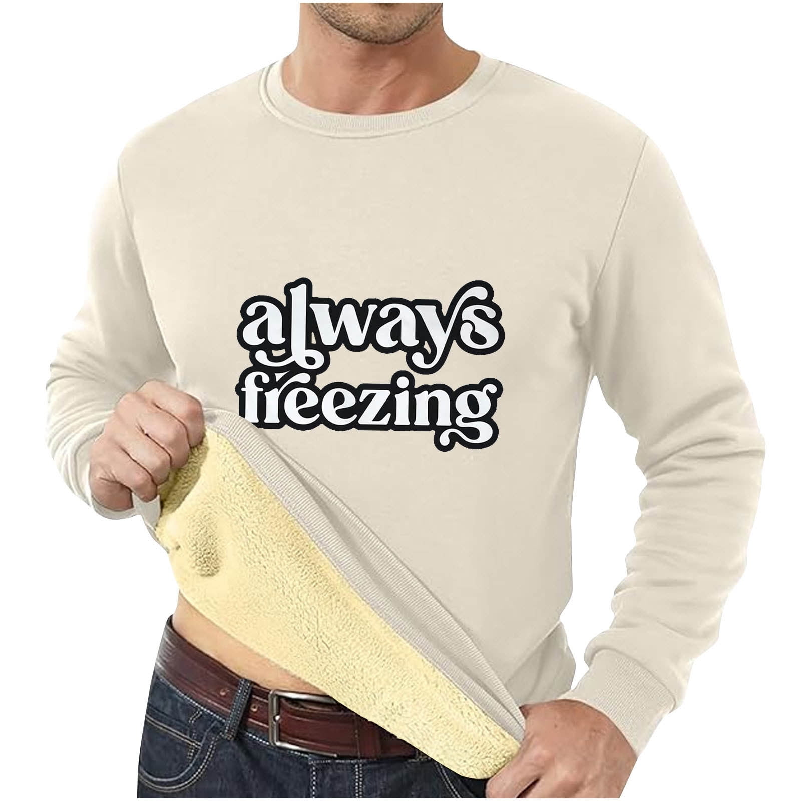 Wancir Mens Fuzzy Fleece Lined Solid Sweatshirt Crewneck Casual ...