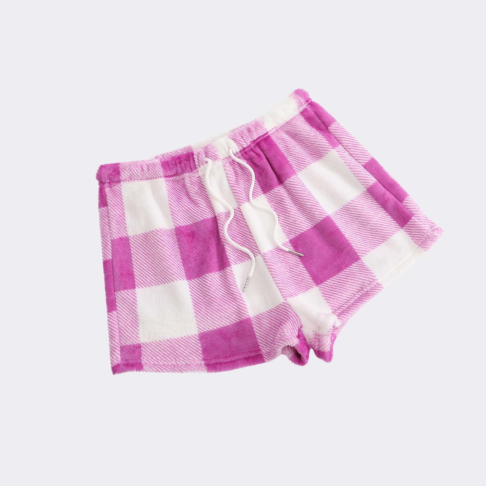 Wancir Women's 1 Pieces Plaid Fuzzy Pajama Shorts Comfy fuzzy Plush ...