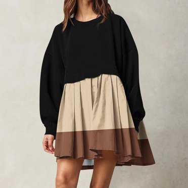 Msk Crew Neck Dress With Patterned Sleeve,Womens - Walmart.com