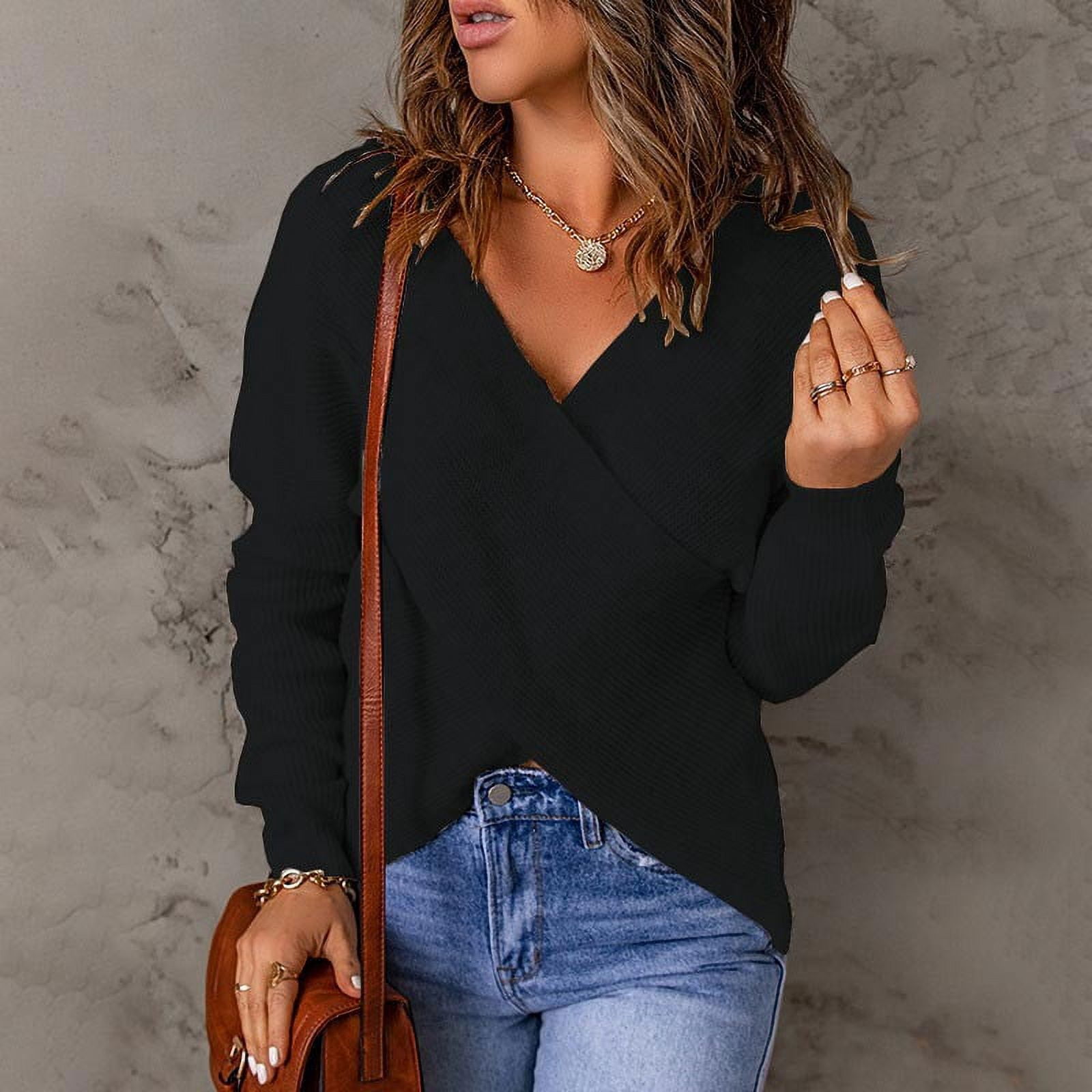 Wancir Women's V Neck Long Sleeve Pullover Sweater Lightweight Knit ...