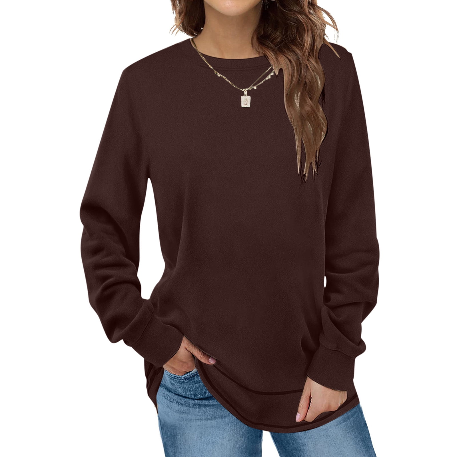 Wancir Womens Crewneck Pullovers Color Block Long Sleeve Side Split Pockets Tunic Tops - Walmart.com