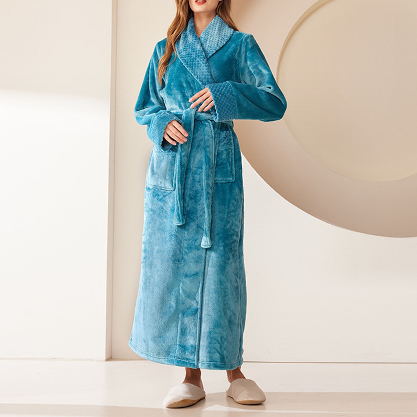 Wancir Womens Long Robe Soft Warm Fleece Plush Bathrobe Ladies ...