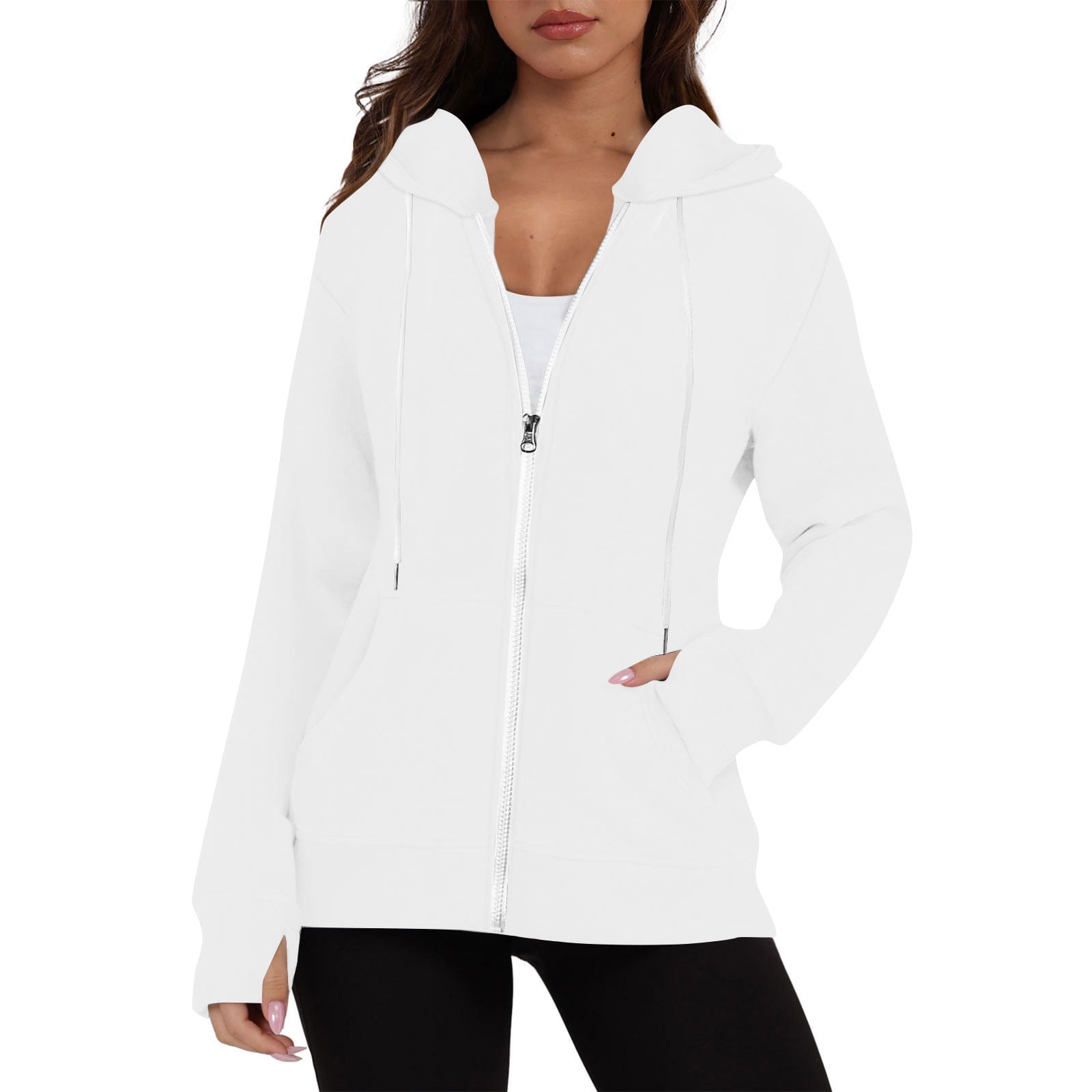 Wancir Womens Zip Up Hoodies Thumb Hole Sweatshirt Fleece Jackets 2024 ...