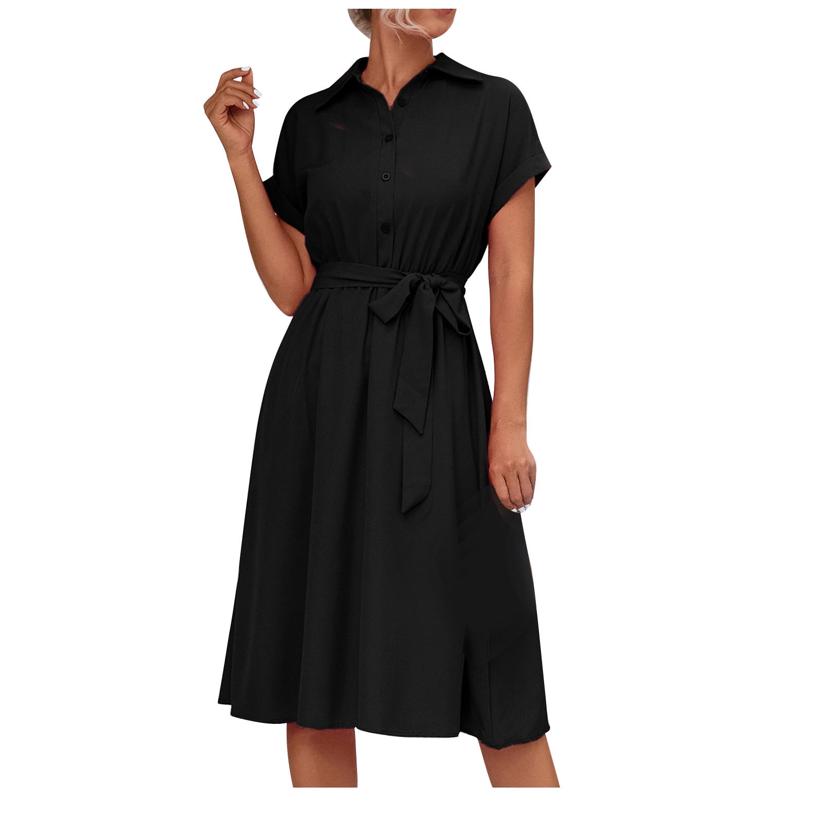 ameIAEA 2024 Summer Short Sleeve Dress for Women Casual Ruffle A-Line ...