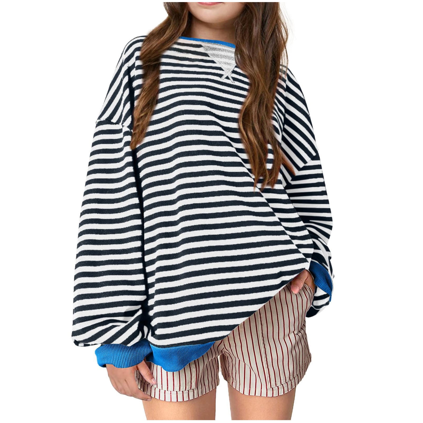ameIAEA Boys Girls Striped Color Block Sweatshirts Kids Long Sleeve ...
