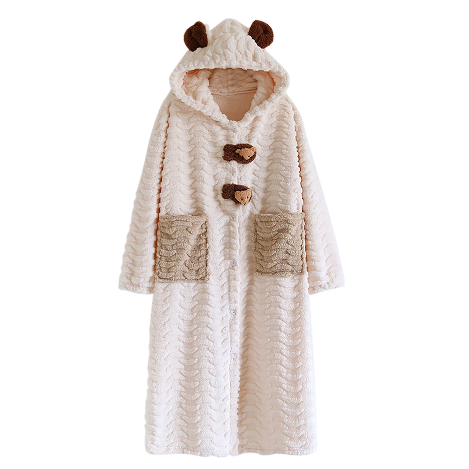 ameIAEA Button Up Robe for Women Long Hooded Housecoat Fuzzy Cute ...