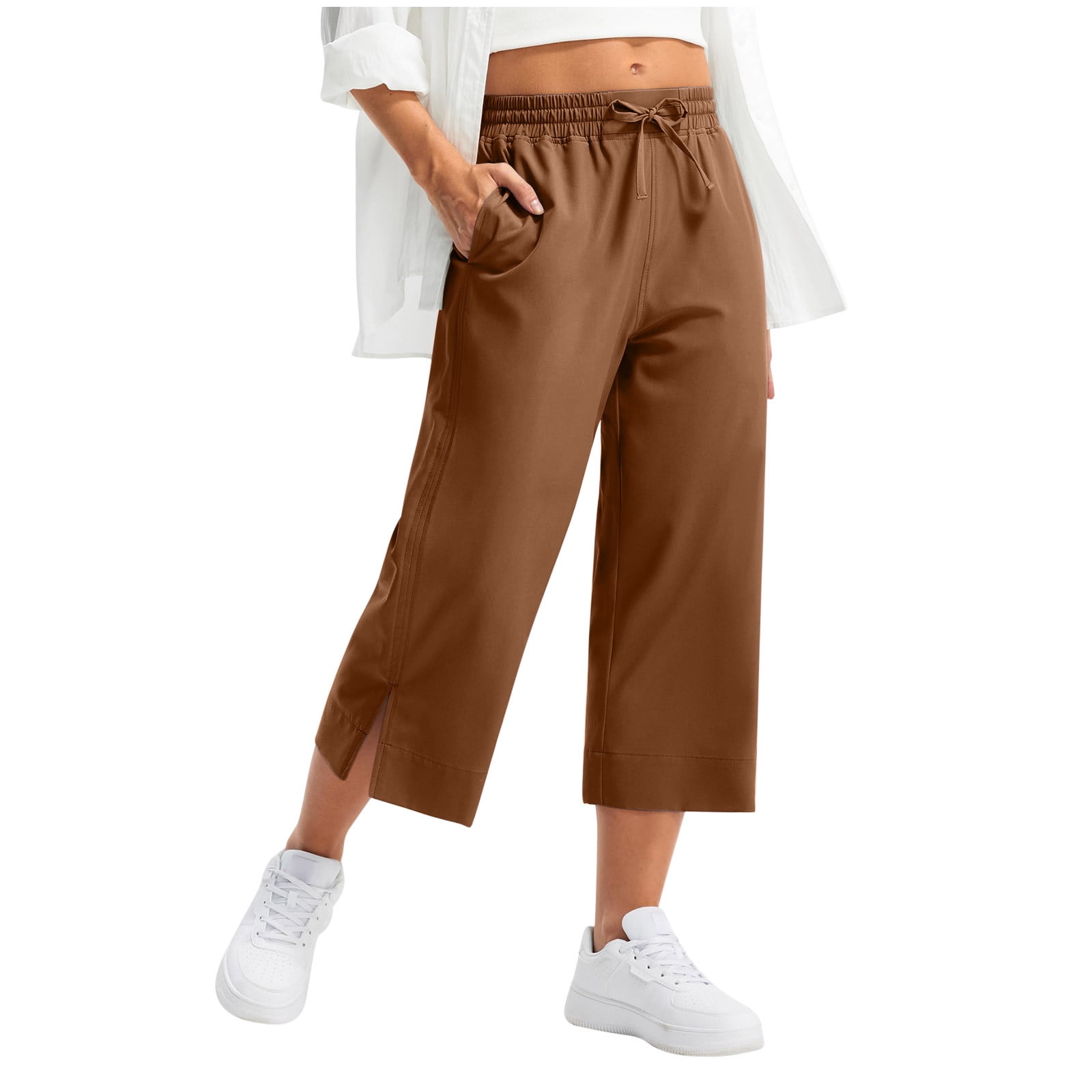 ameIAEA Capri Pants for Women Wide Leg Casual Hiking Pants Elastic ...