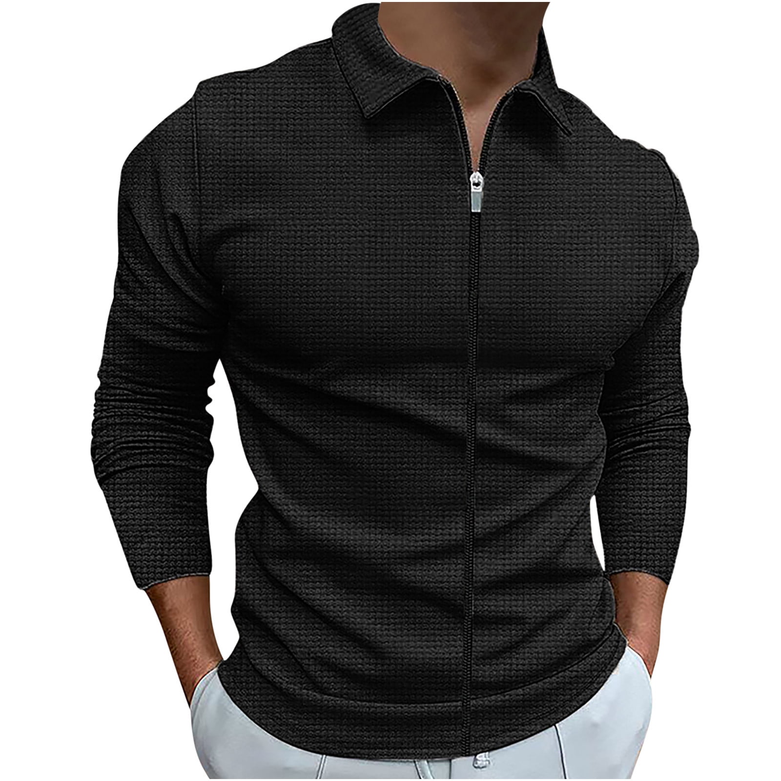 ameIAEA Casual Jackets for Men Long Sleeve Full Zipper Collar Coat ...