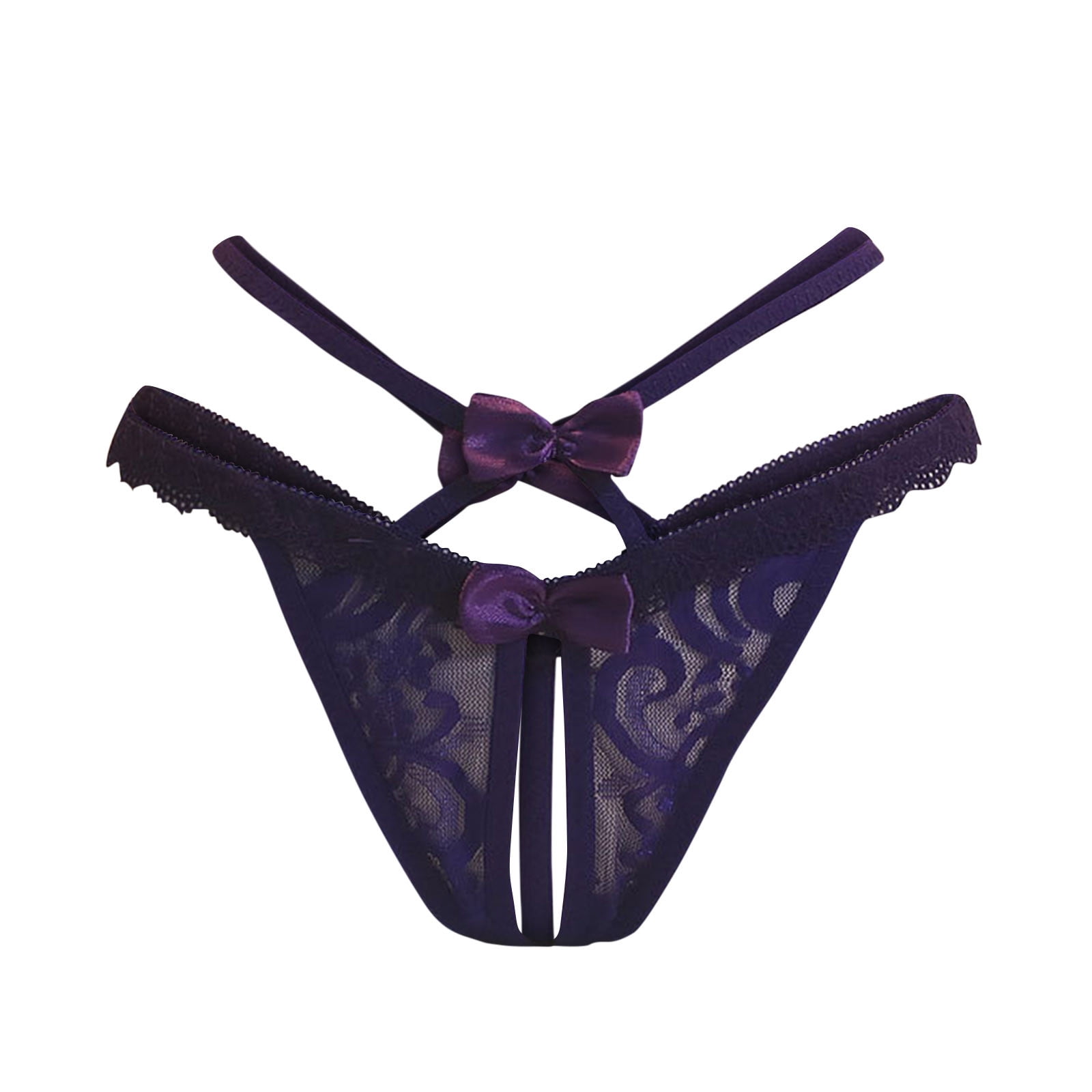 ameIAEA Crotchless G String Thongs Soft Lace Trim Low Rise Panties Bow ...