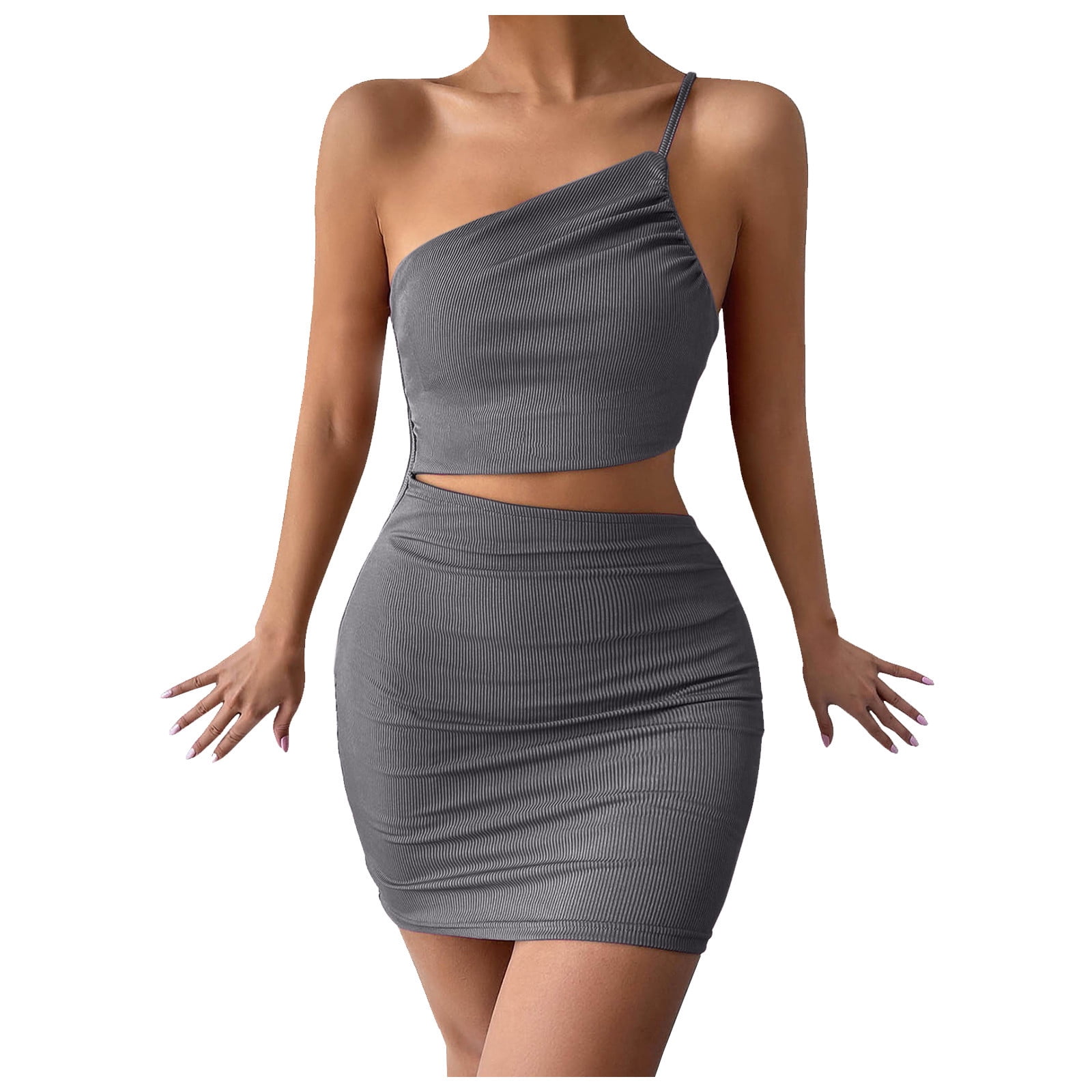 Ameiaea Cutout Dresses For Women One Shoulder Spaghetti Straps Dress