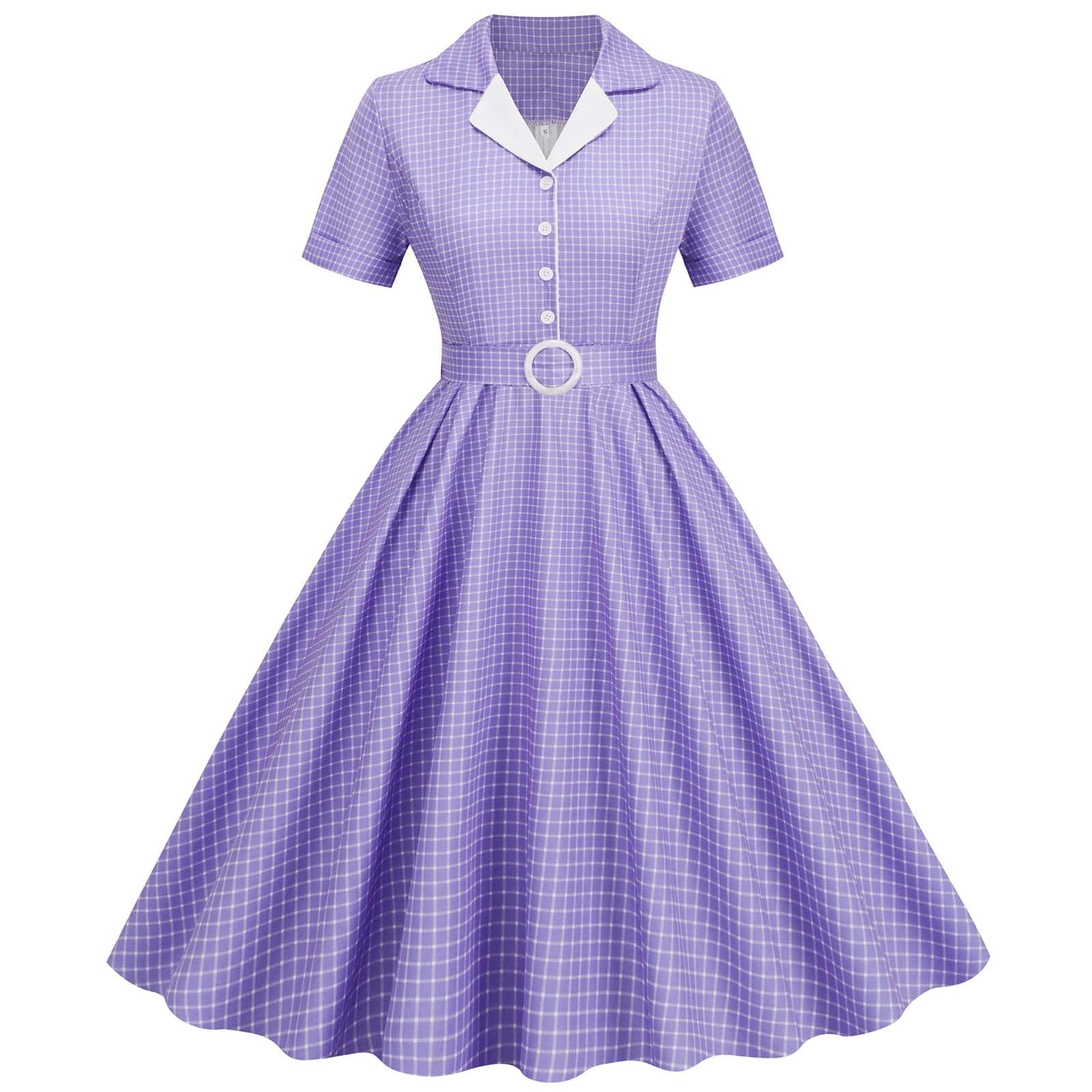 ameIAEA Dresses for Women Vintage Collared Short Sleeve Midi Dress ...