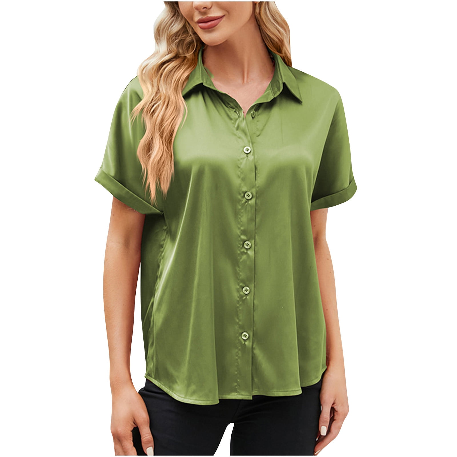 ameIAEA Formal Blouses for Women Elegant Button Down V Neck Work Shirt ...