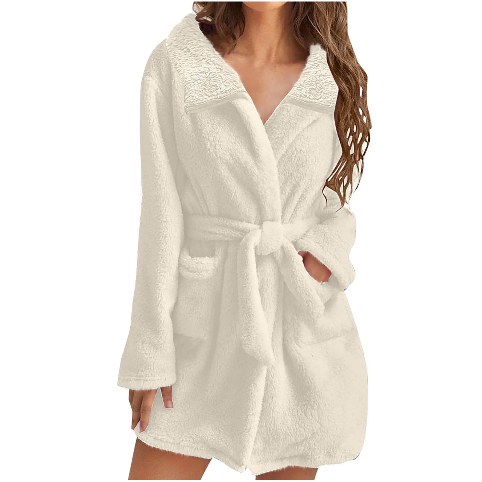 ameIAEA Fuzzy Robe for Women Warm Fleece Bathrobe Soft Belted Nightgown ...