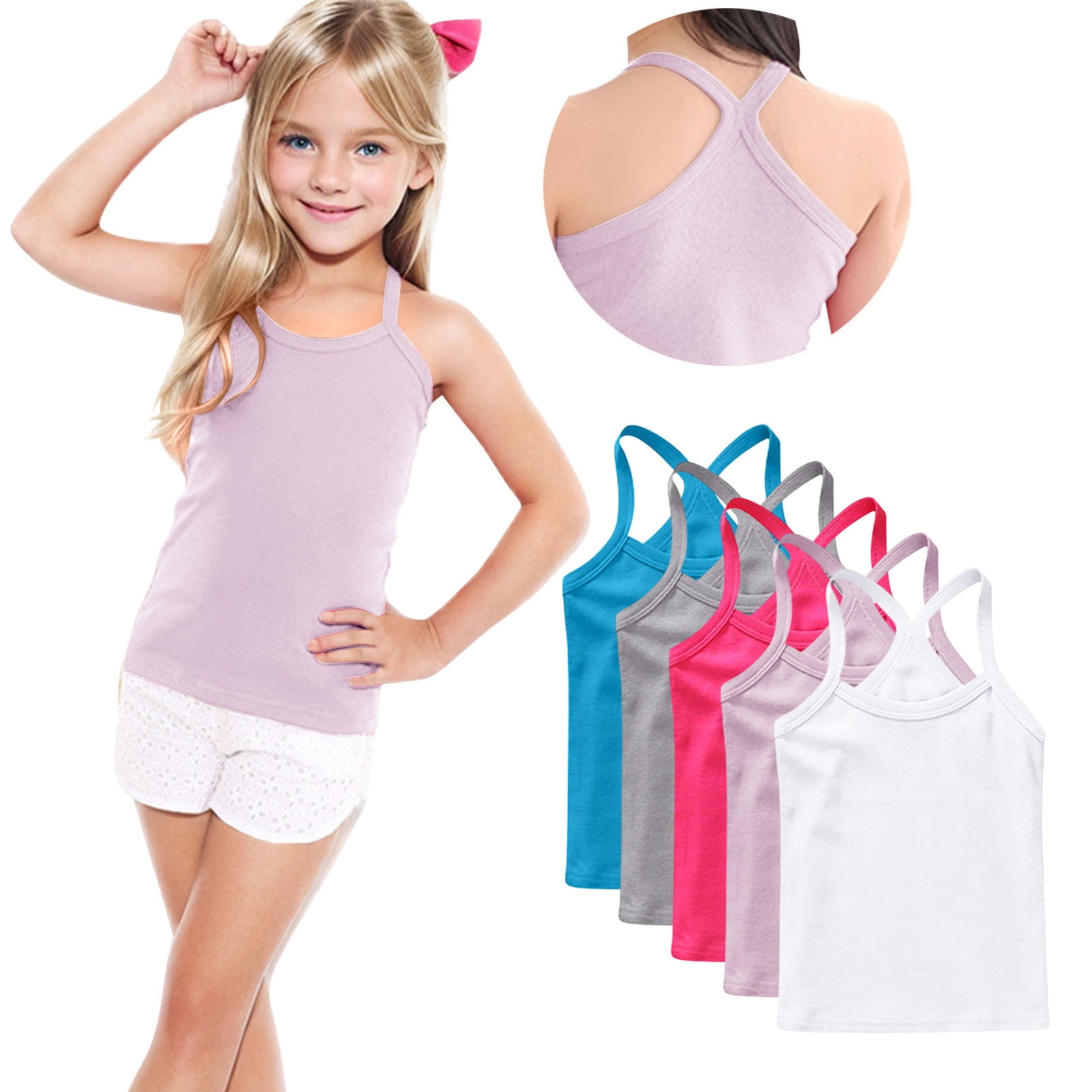 ameIAEA Girls Basic Camisole Sleeveless Kids Solid Color Racerback ...
