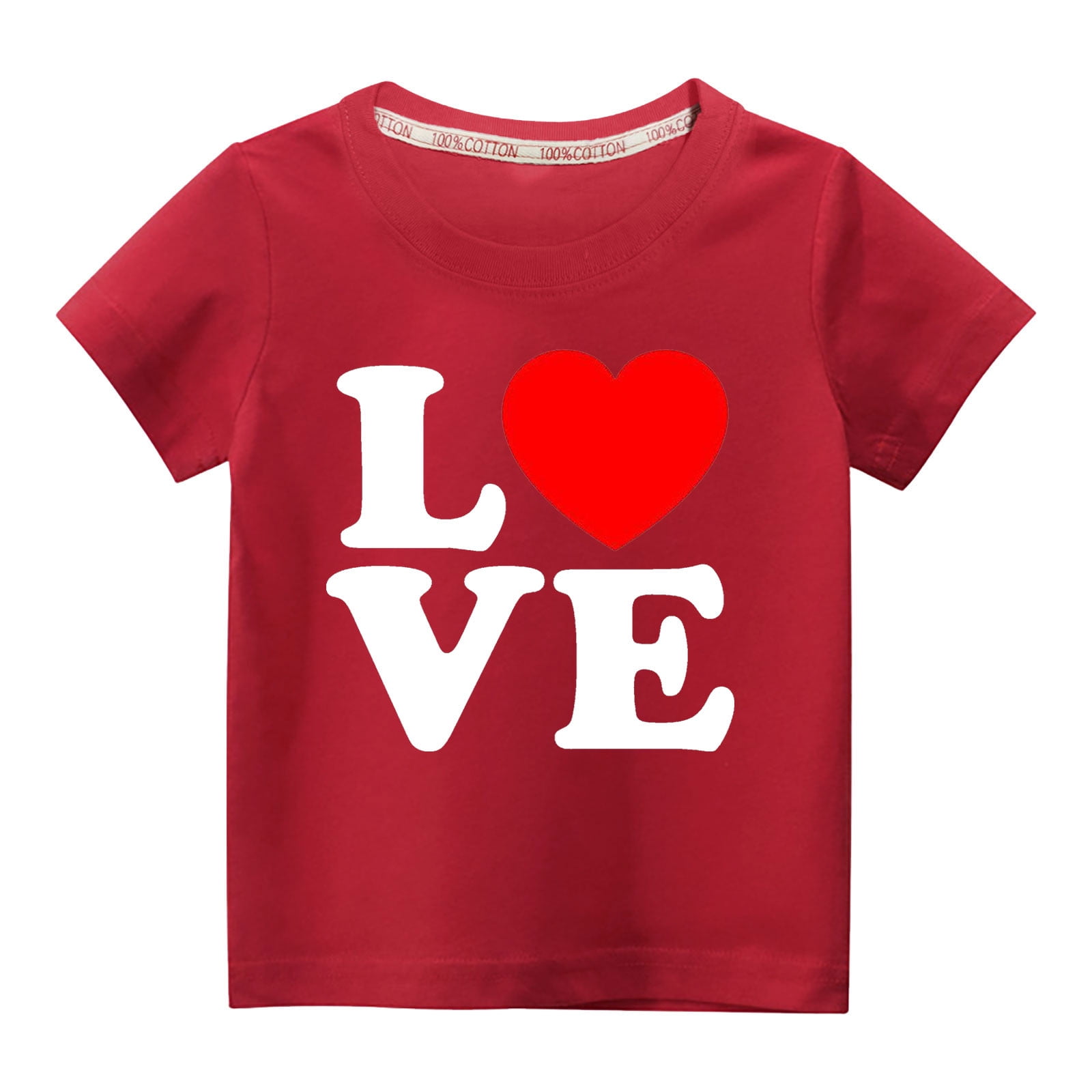 ameIAEA Girls Boys Valentines Day Shirt Short Sleeve Crewneck Graphic Tee Tops for Toddler Kids ...