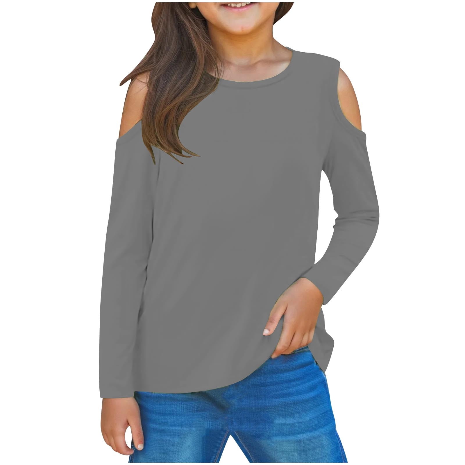 ameIAEA Girls Cold Shoulder Blouses Long Sleeve Crewneck Fashion Tops ...