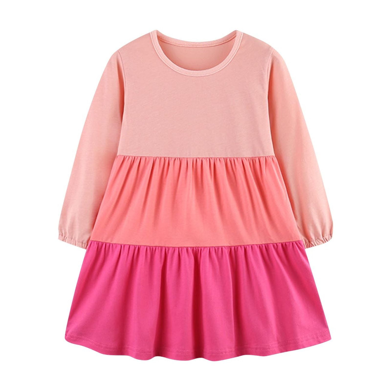 ameIAEA Girls' Color Block Casual Dress Long Sleeve Crewneck Layered ...