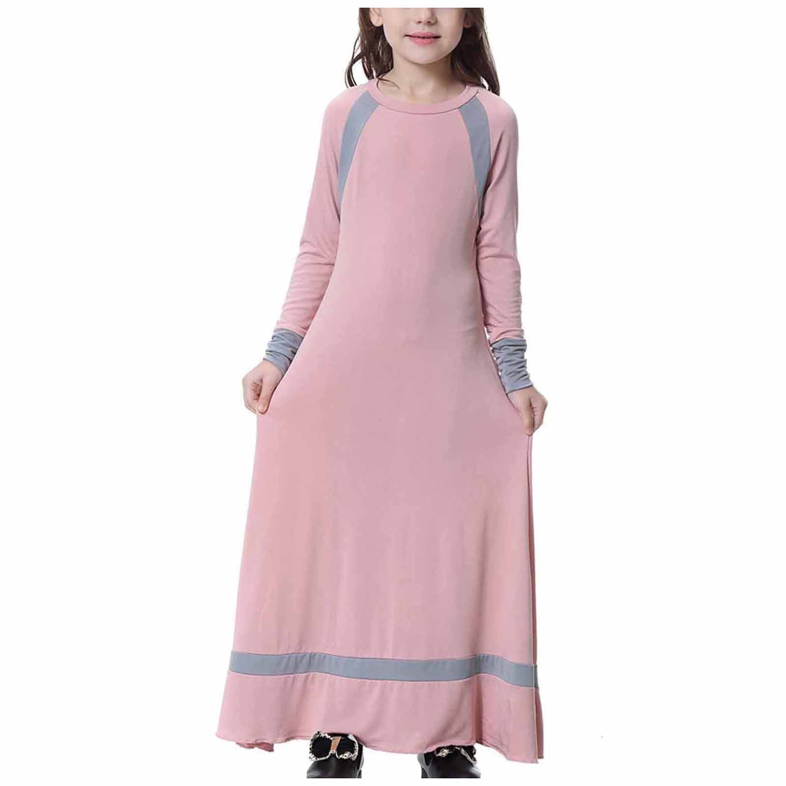 ameIAEA Girls Long Sleeve Maxi Dress Round Neck A-Link Stretch Dresses ...