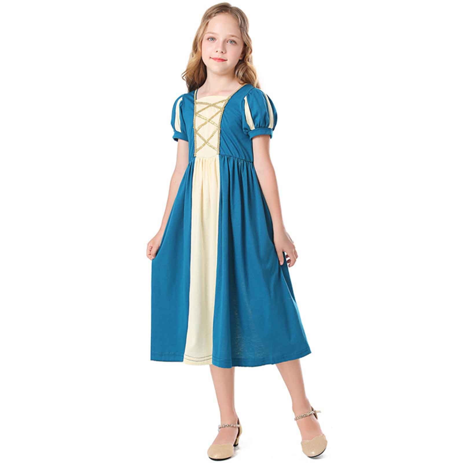 ameIAEA Girls Medieval Cosplay Party Dress Short Sleeve Ruffle A-Line ...