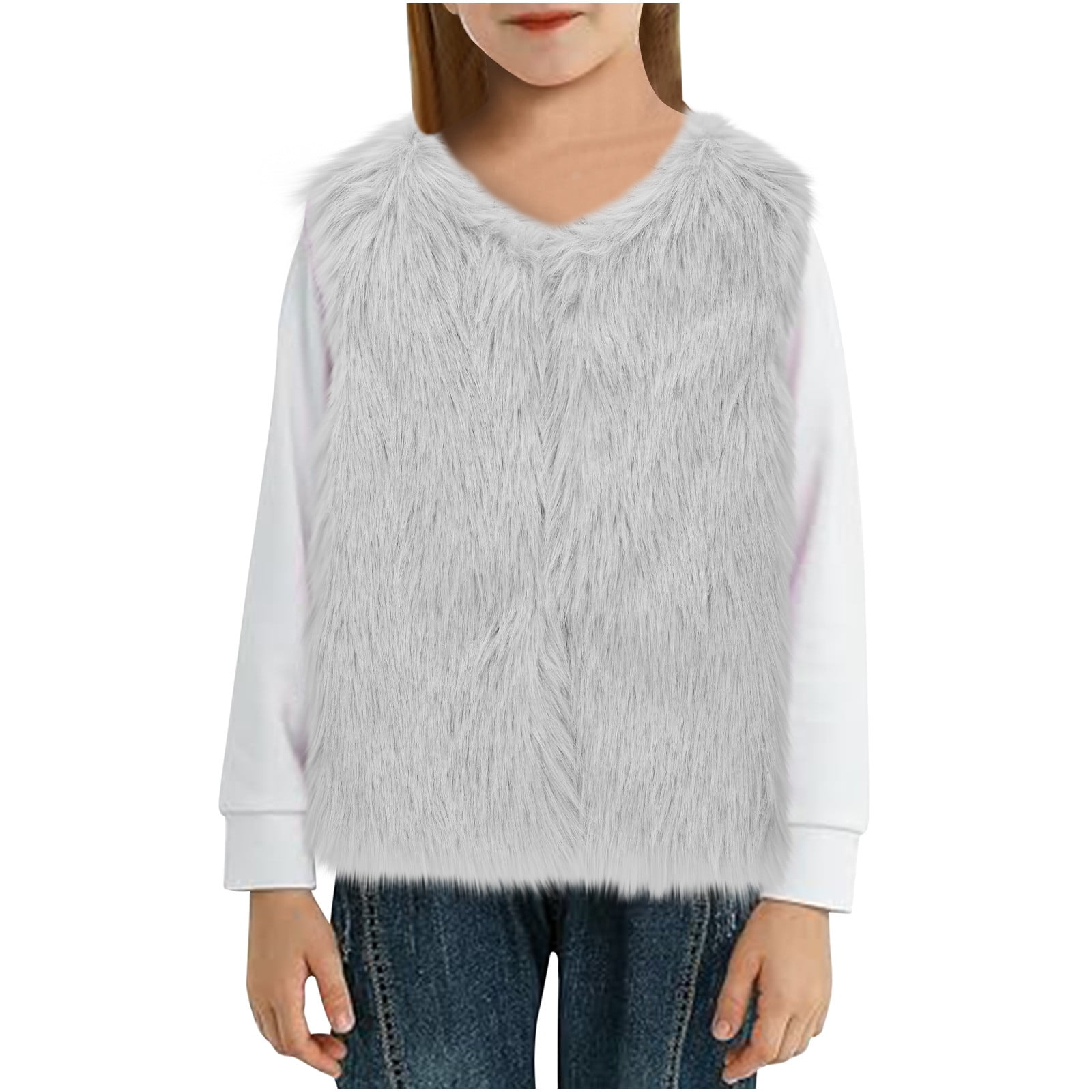ameIAEA Girls Open Front Coats Long Sleeve/Sleeveless Button Down Fuzzy ...