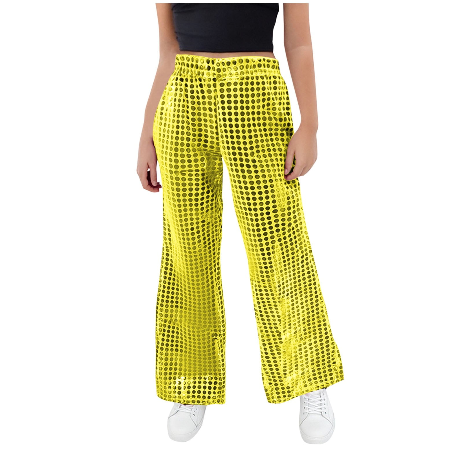 ameIAEA Girls Sequin Sparly Pants Kids Elastic Waisted Wide Leg Trendy ...