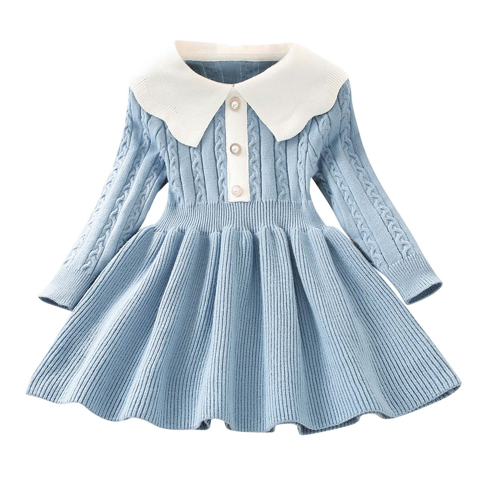 ameIAEA Girls Sweater Dress Long Sleeve Collar Knitted A-Line Casual ...