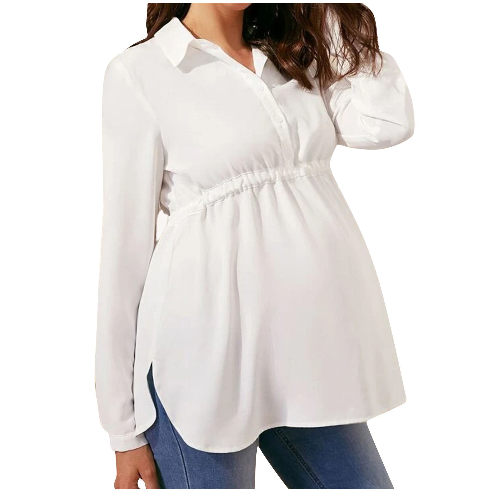 ameIAEA Maternity Blouse for Work Pregnancy Top Long Sleeve Collar ...