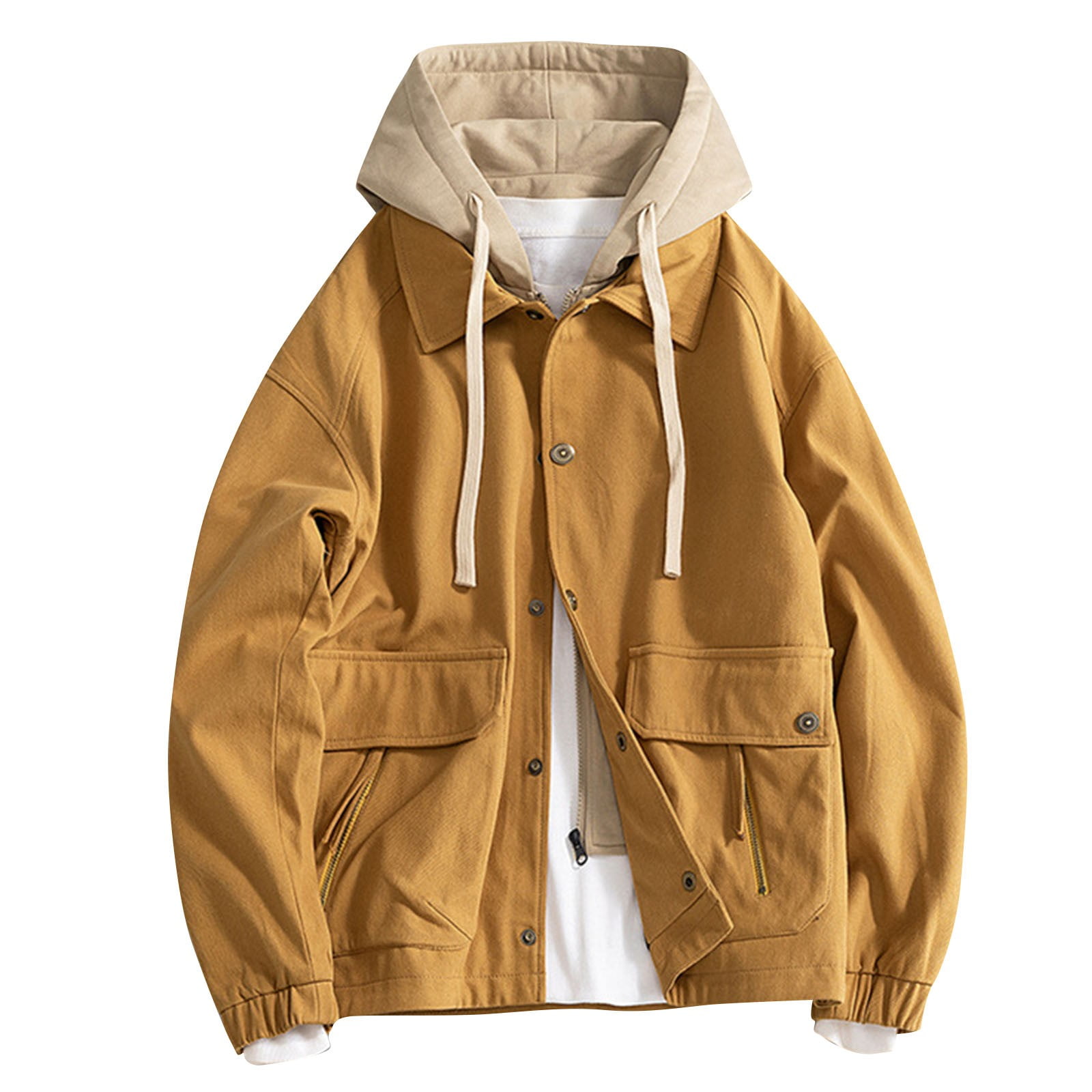 ameIAEA Men's Button Down Hooded Jacket Long Sleeve Drawstring Casual ...