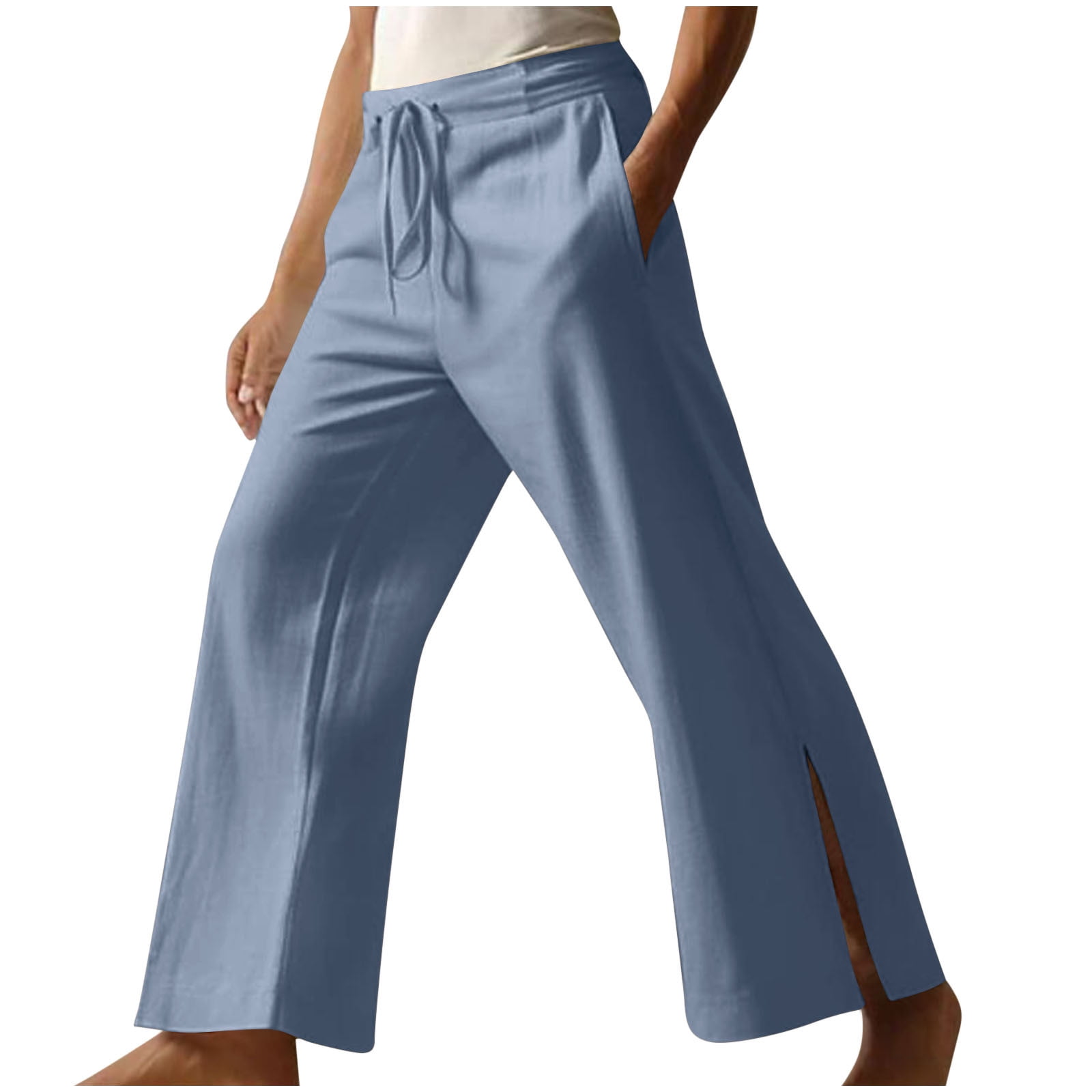 ameIAEA Men's Cotton Linen Pants Elastic Waist Drawstring Summer Beach ...