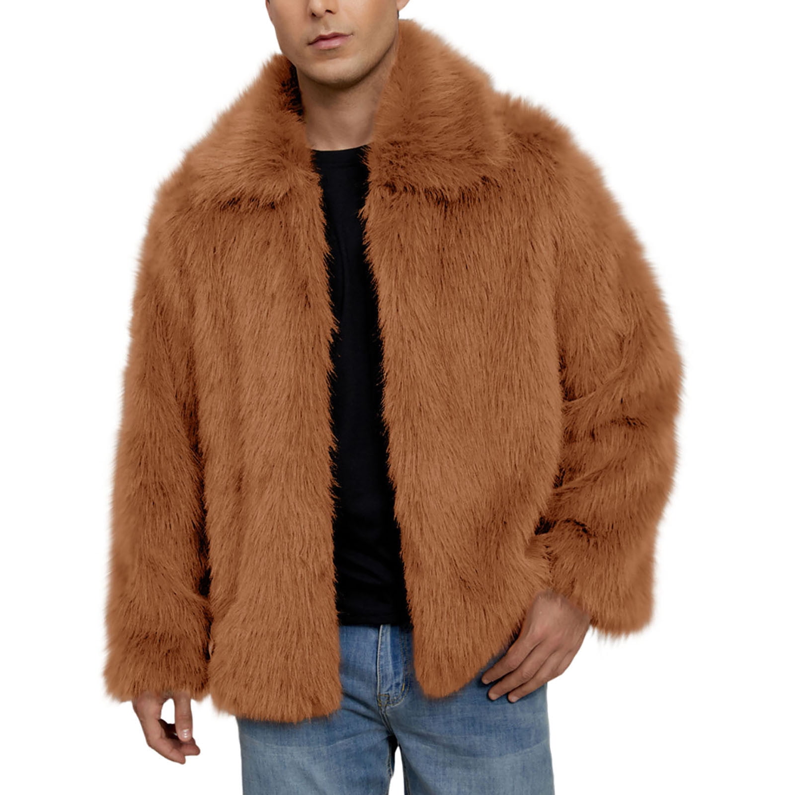ameIAEA Men's Plush Coat Winter Warm Fuzzy Fleece Jackets Open Front ...