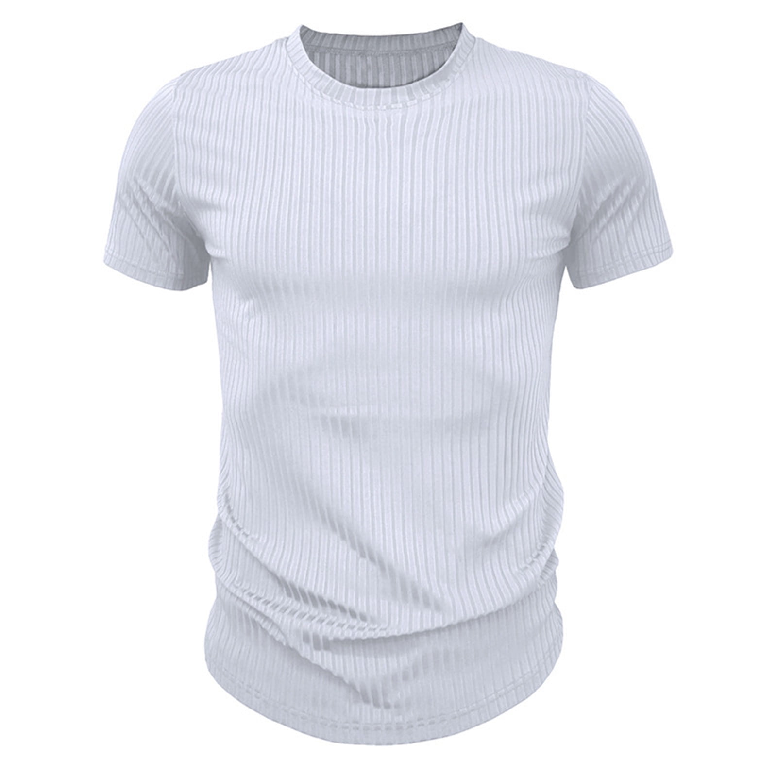 ameIAEA Men's Ribbed Knit T Shirts Short Sleeve Crew Neck Stretchy Shirts Basic Solid Color Tee ...