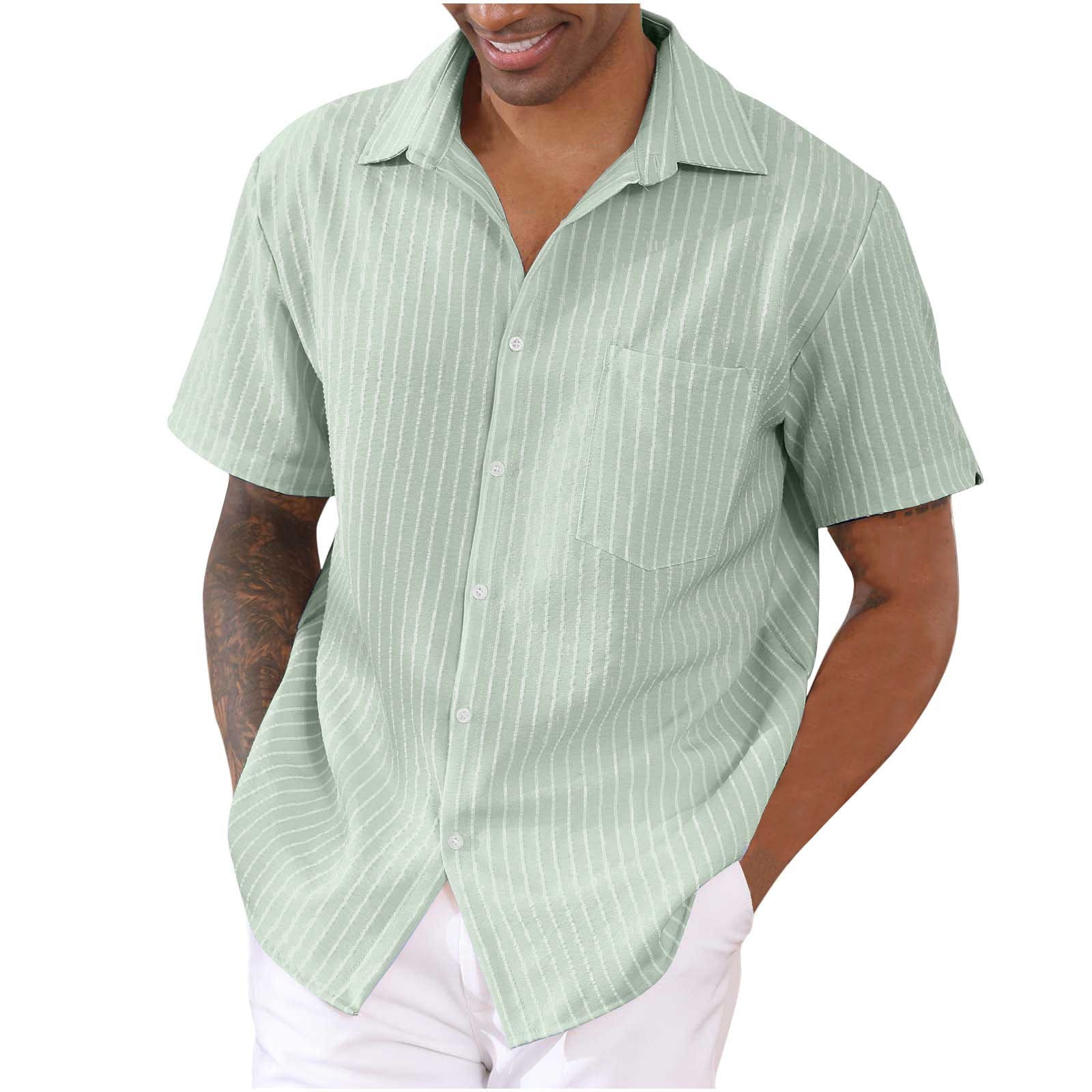 ameIAEA Men's Striped Shirts Casual Short Sleeve Button Down Summer ...