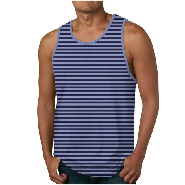 ameIAEA Men's Summer Tank Tops Color Block Striped Sleeveless Crewneck ...