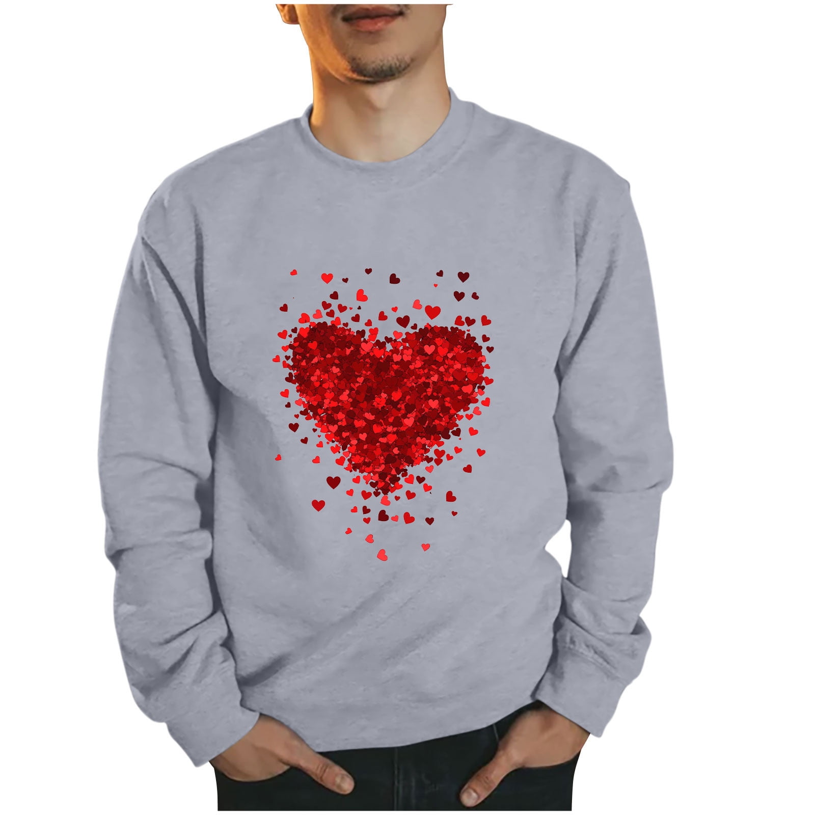 ameIAEA Men's Valentines Day Sweatshirts Long Sleeve Crewneck Graphic Pullover Casual Tops ...