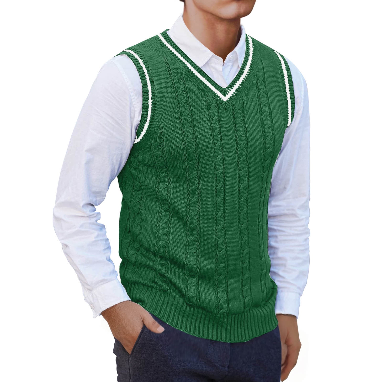 ameIAEA Men's Winter Sweater Vest V-Neck Sleeveless Knitted Pullover ...