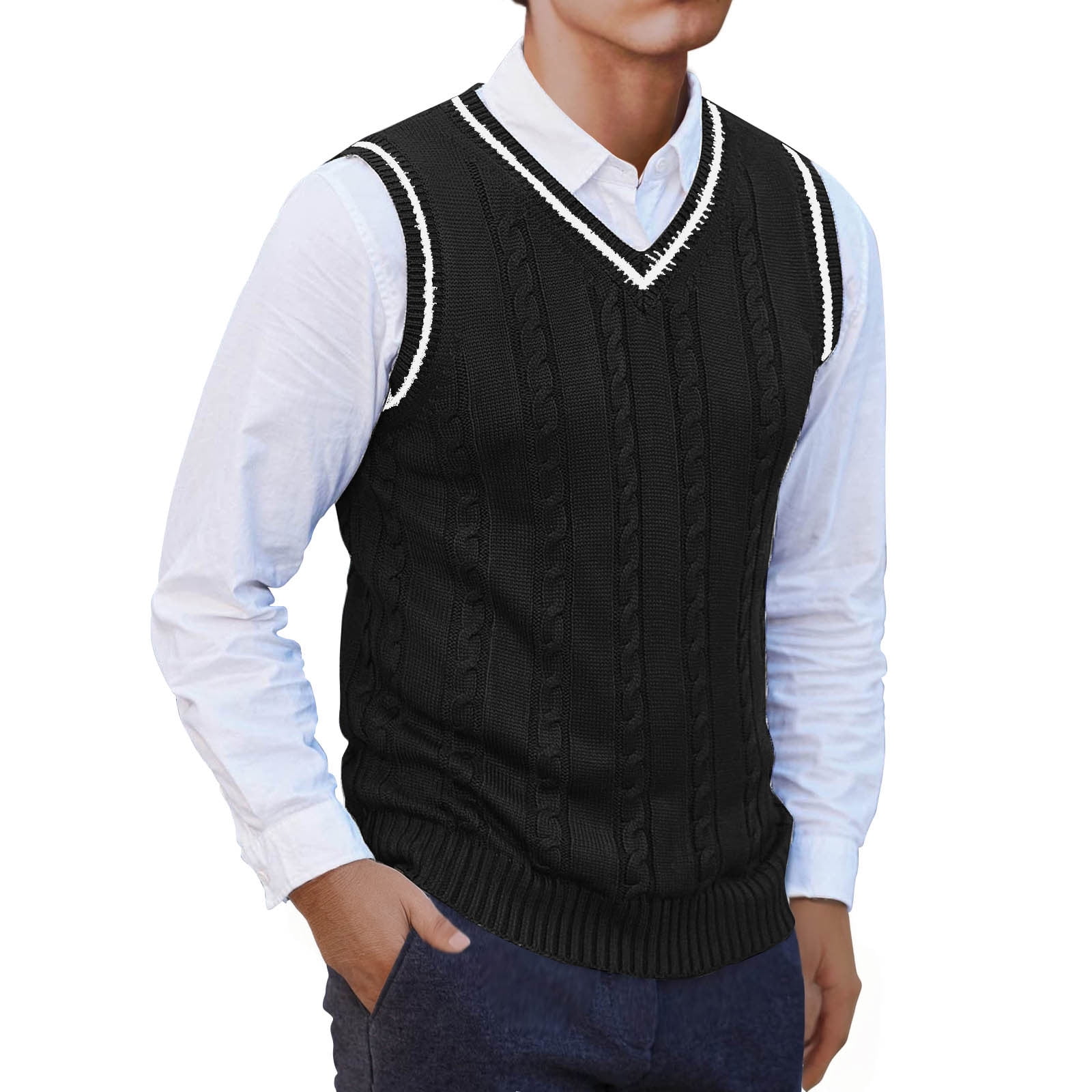 ameIAEA Men's Winter Sweater Vest V-Neck Sleeveless Knitted Pullover ...