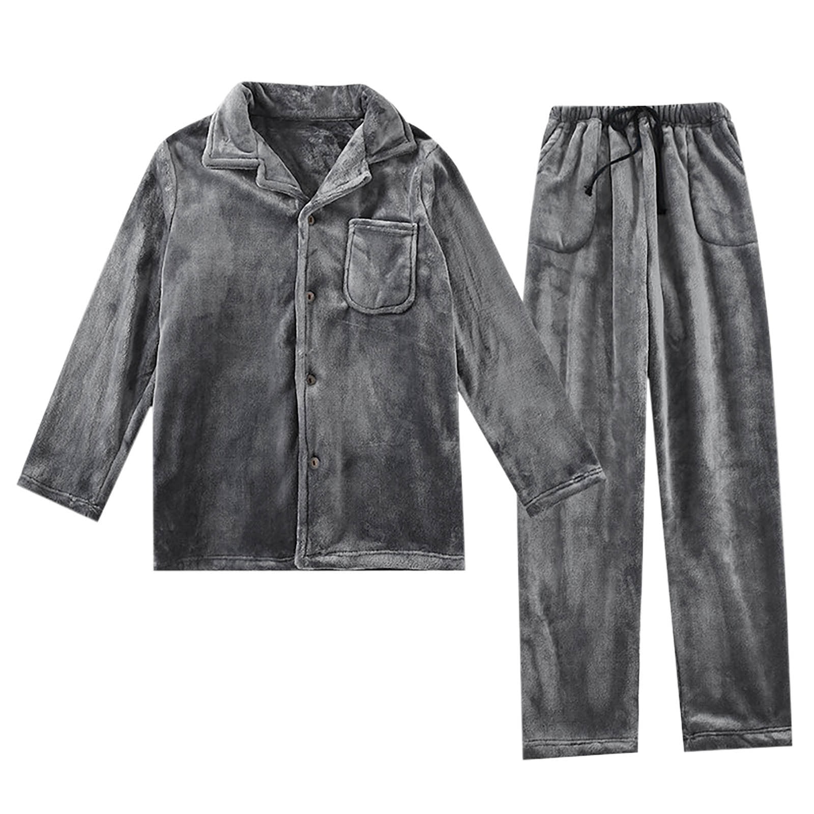 ameIAEA Mens Flannel Pajamas Set Button Down Warm Pjs Lounge Sleepwear ...