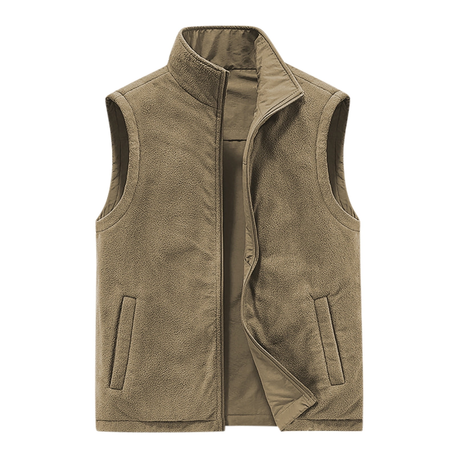 ameIAEA Mens Fleece Warm Vest Stand Collar Sleeveless Winter Jacket Zip ...