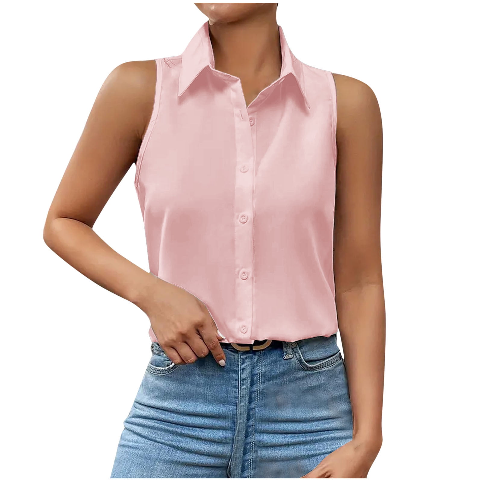 ameIAEA Sleeveless Blouses for Women Button Down Collared Summer ...